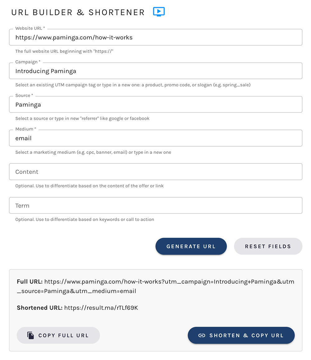 URL Builder & Shortener | Paminga Docs